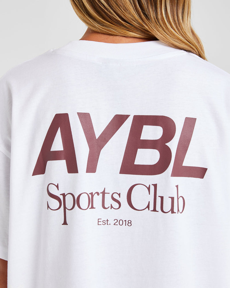 AYBL Sports Club Oversized T Shirt - Wit/Bourgondië – AYBL NL